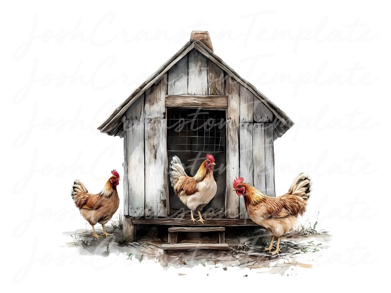 Watercolor Chicken Coop Clipart: Rustic Farm Pngs (digital Download) - Etsy
