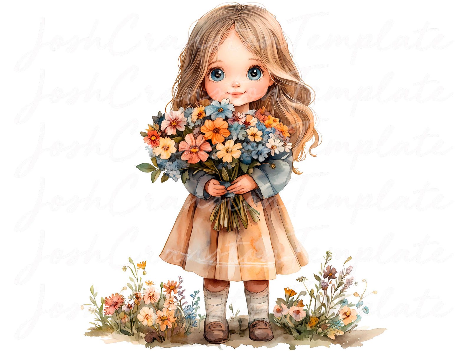 12 Cute Spring Girl Clipart, Floral Child Illustration, Digital ...