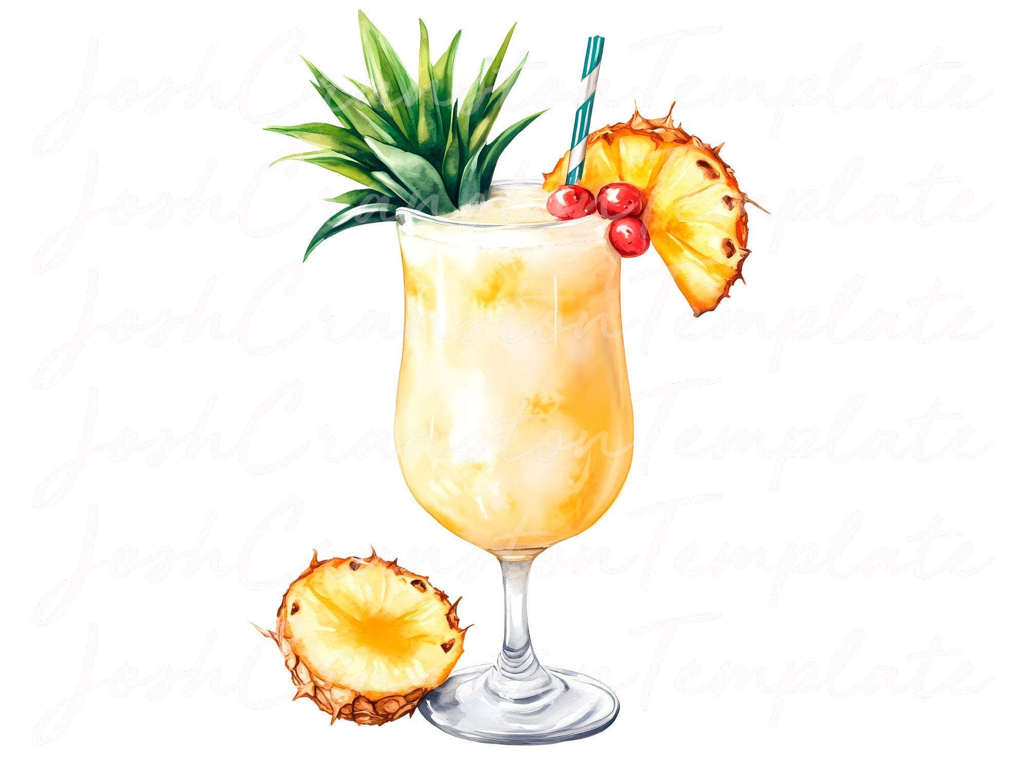 Pina Colada Clipart Set, 12 Watercolor Tropical Cocktails With ...