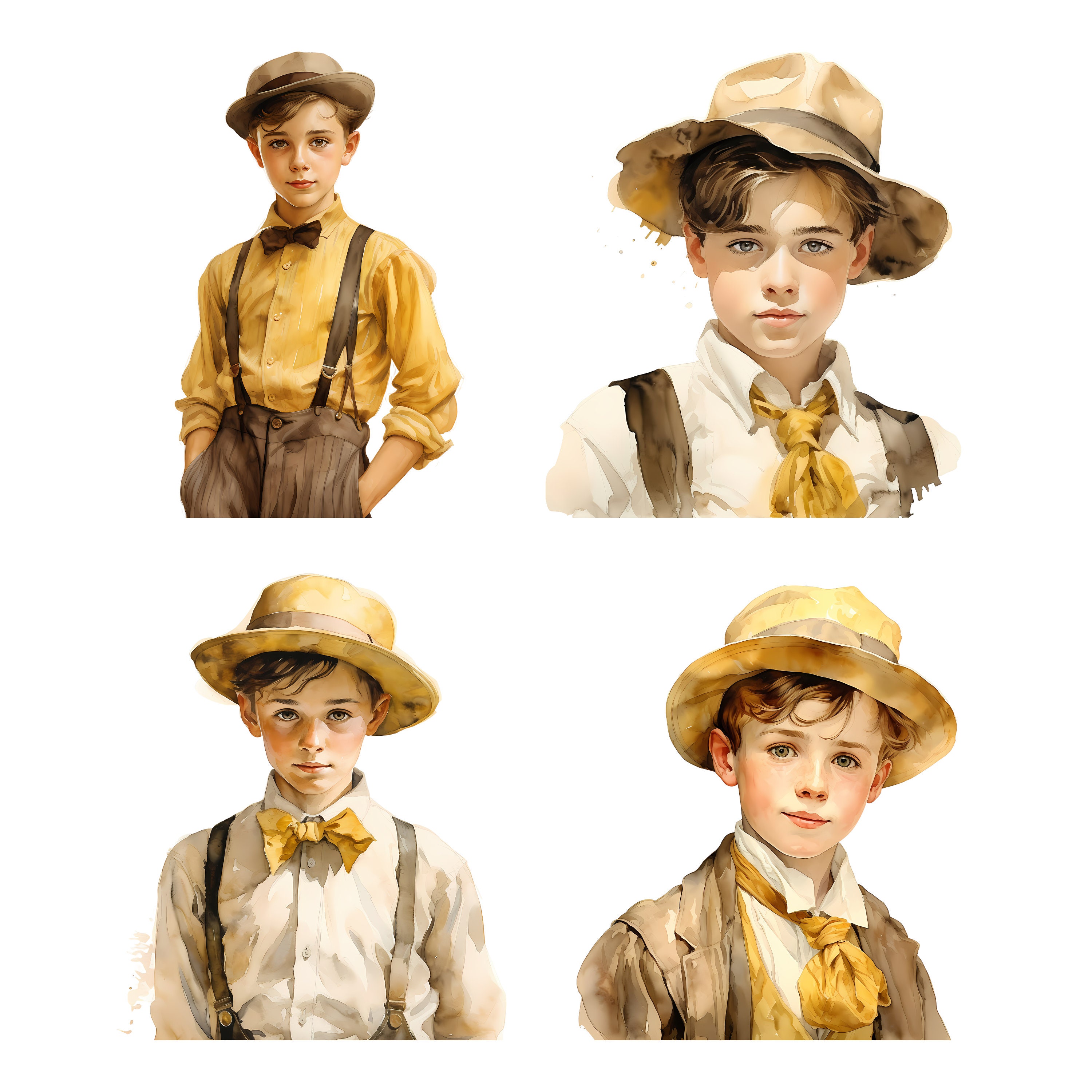 20 Yellow Victorian Boy Clipart, Watercolor Victorian Boy With ...