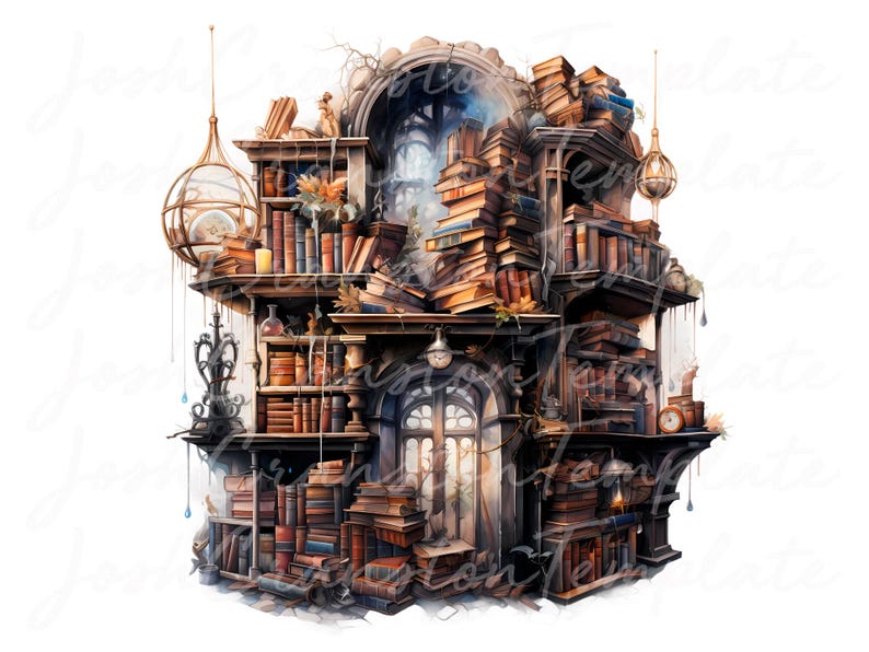 Enchanted Library Clipart Set - 17 Magical Bookshelf & Fantasy ...