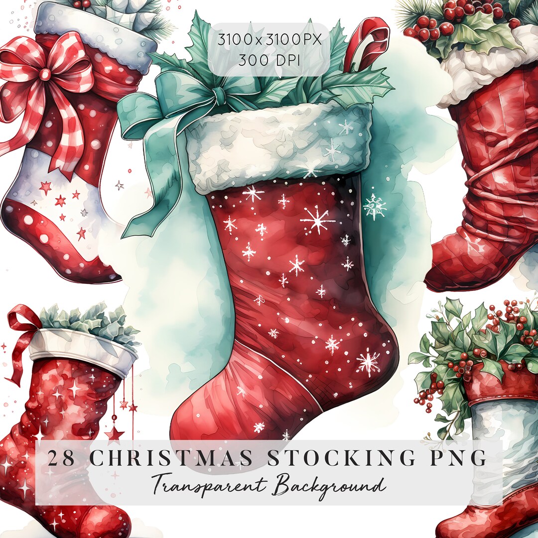 28 Christmas Stocking Clipart, Watercolor Christmas Stocking With ...