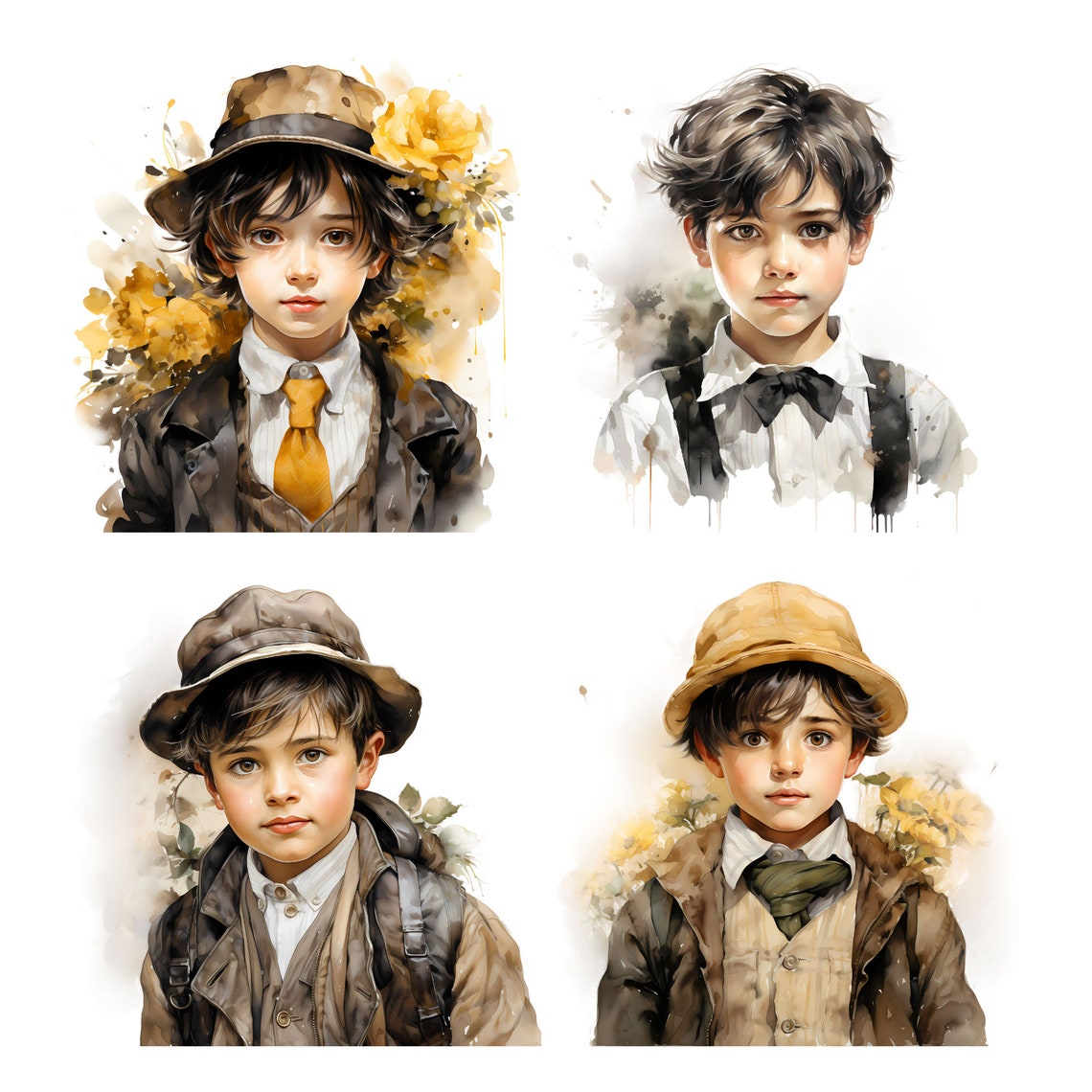 20 Victorian Boy Watercolor Clipart Transparent Background, Victorian ...