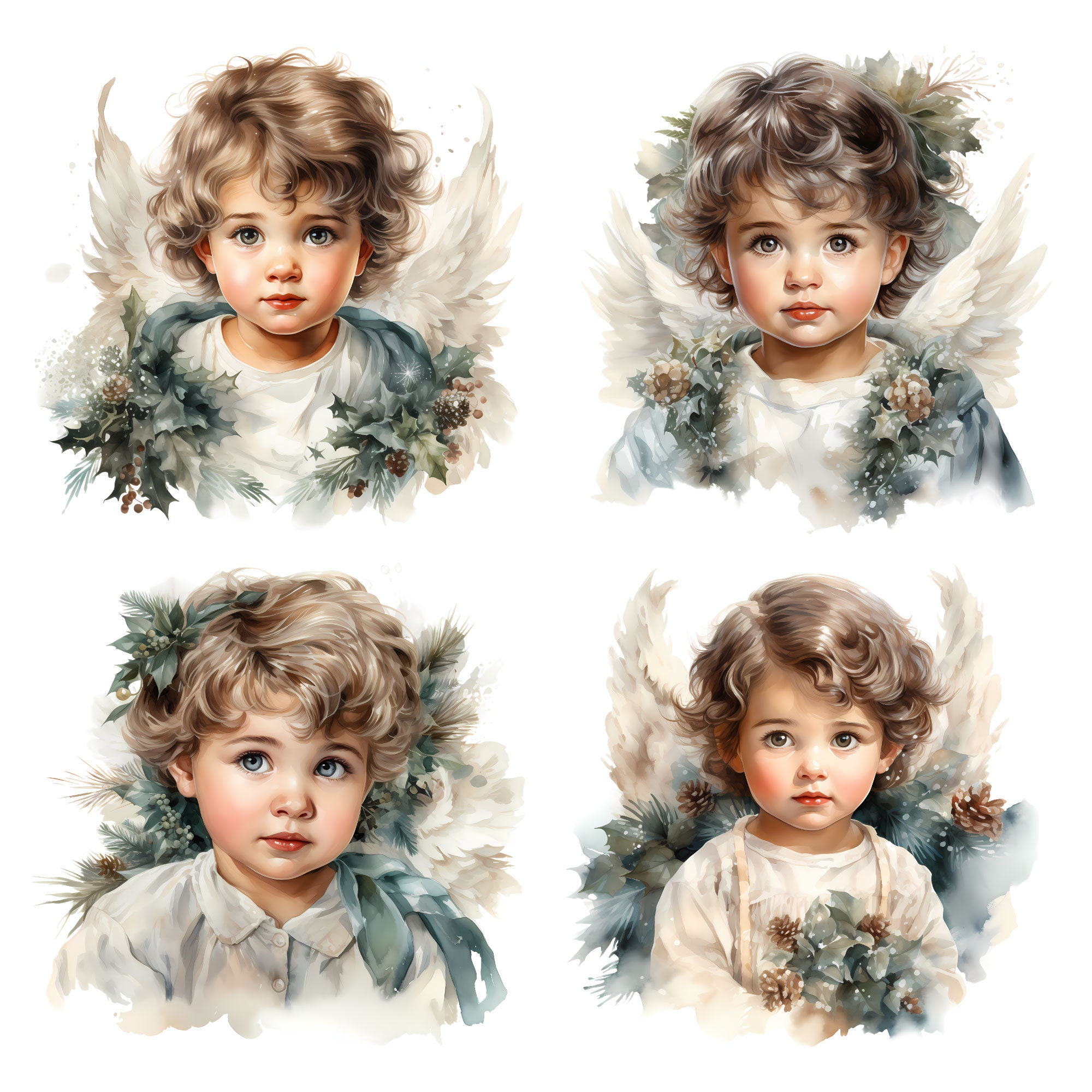 12 Christmas Little Boy Angel Watercolor Clipart, PNG Transparent ...