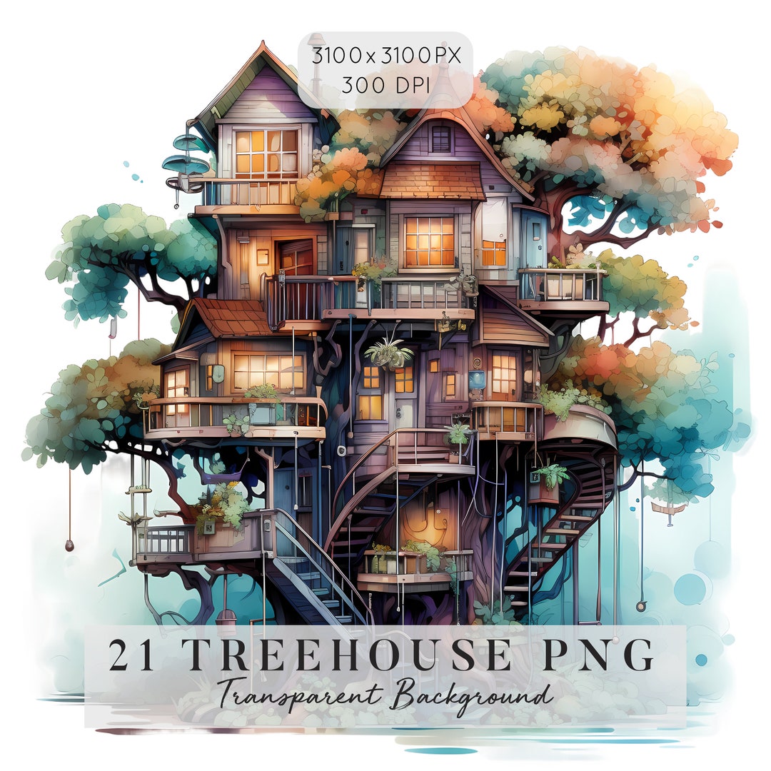 21 Treehouse Clipart With Transparent Background, House Tree Watercolor ...