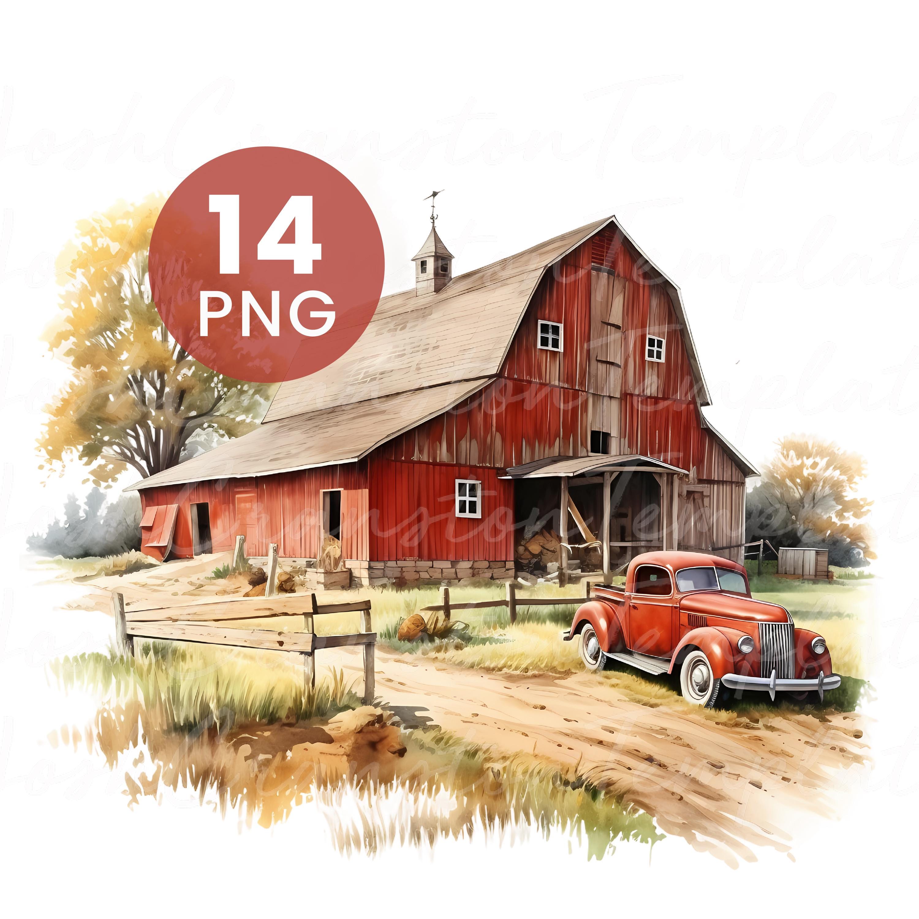 Vintage Red Barn Watercolor Clipart: Farm Scenes Pngs (digital Download ...