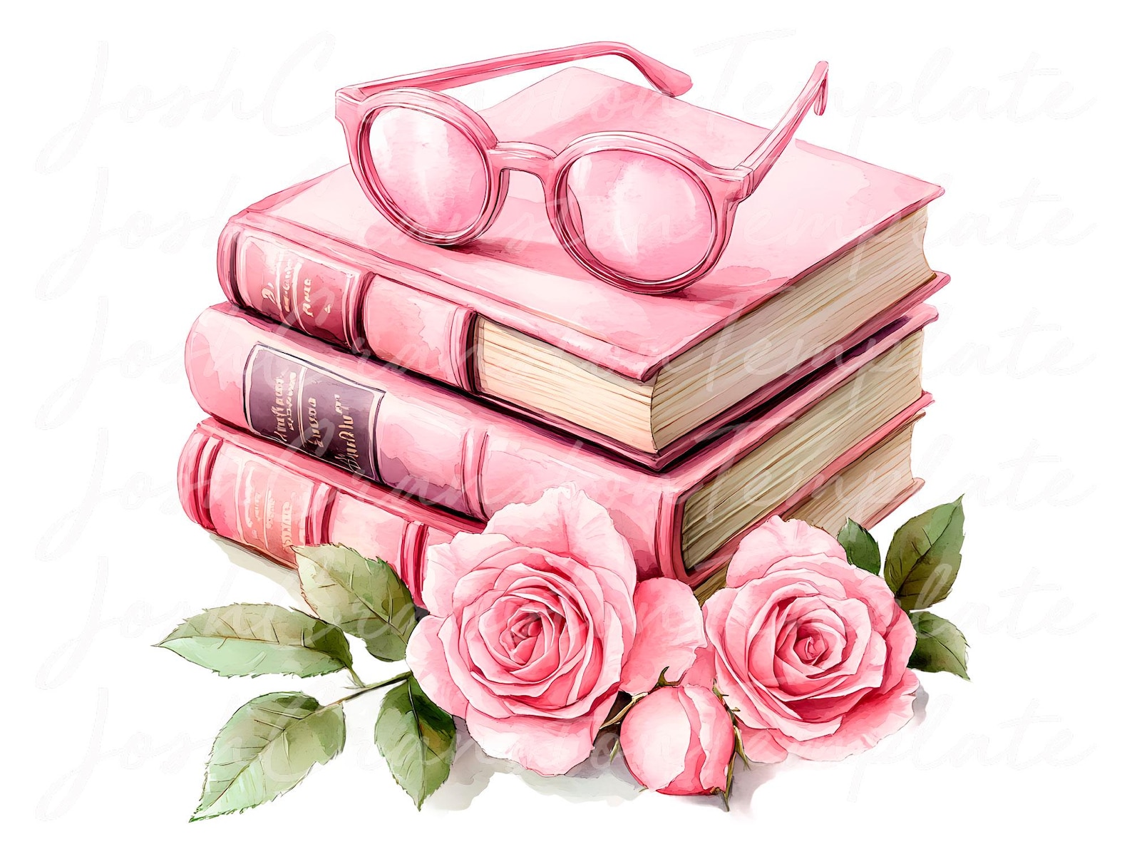 12 Vintage Books Clipart, Pink Book Stack, Spring Floral Illustration ...
