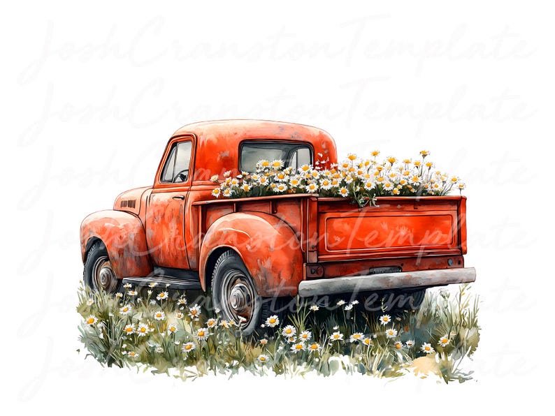 18 Vintage Truck Spring Flowers Illustration, Spring Digital Clipart ...