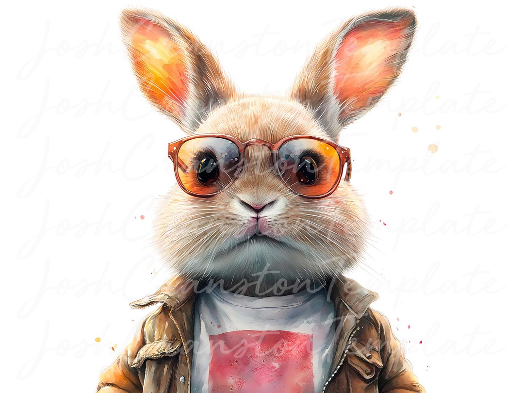 12 Cute Easter Bunny Wearing Glasses Wall Art, Easter Bunny Digital ...