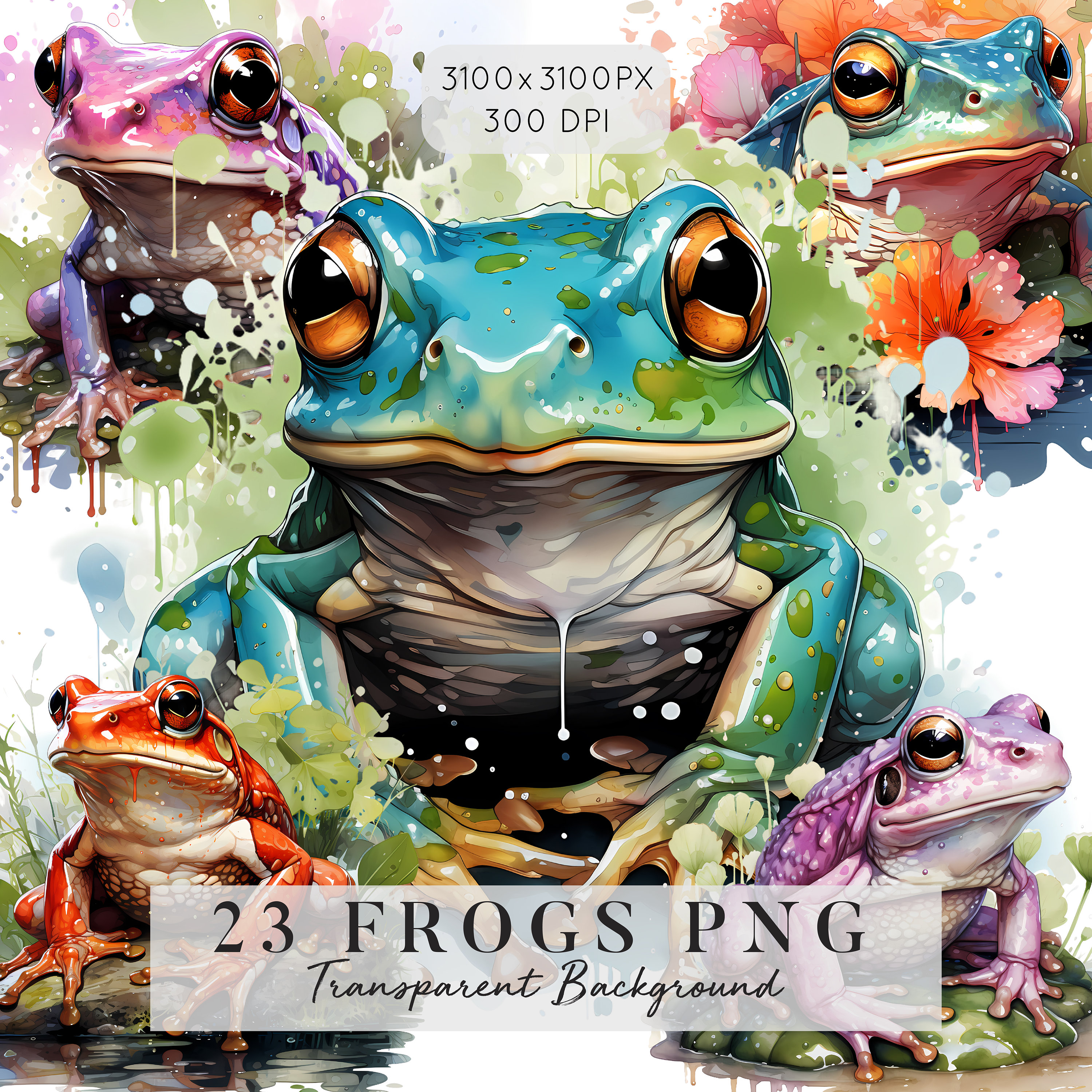 23 Frogs Clipart, Watercolor Frog PNG With Transparent Background ...