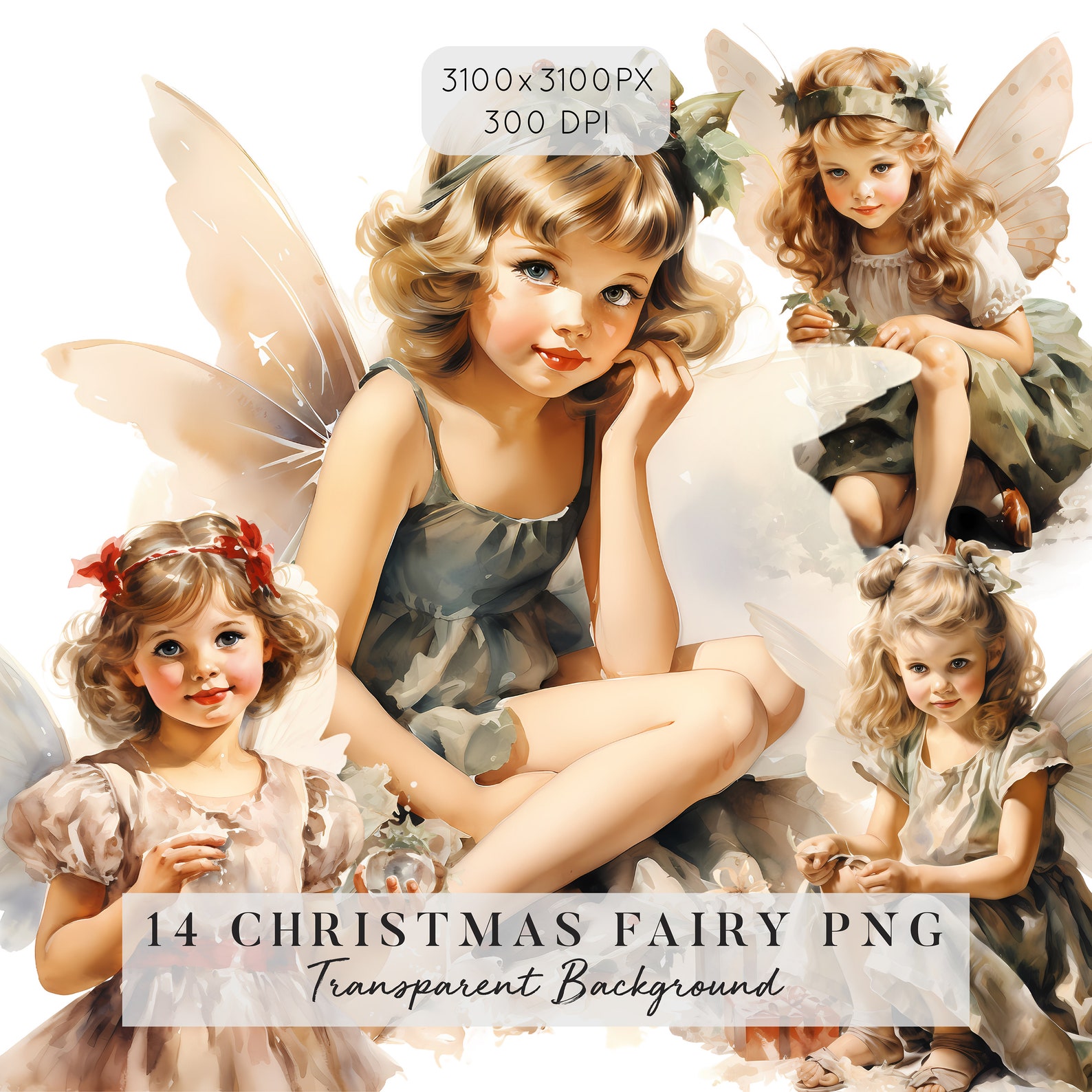 14 Christmas Fairy Clipart, Watercolor Christmas Fairy With Transparent ...