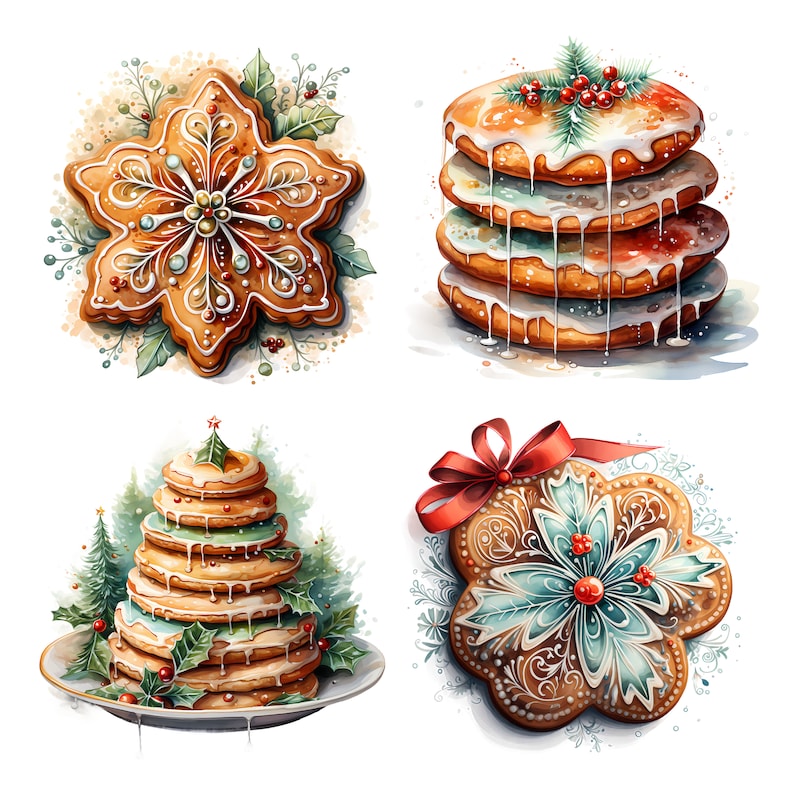 17 Christmas Cookies Clipart, Watercolor Cookies With Transparent ...