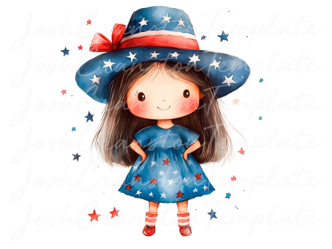 12 Cute 4th of July Girl Clipart, Independence Day Digital Illustration ...