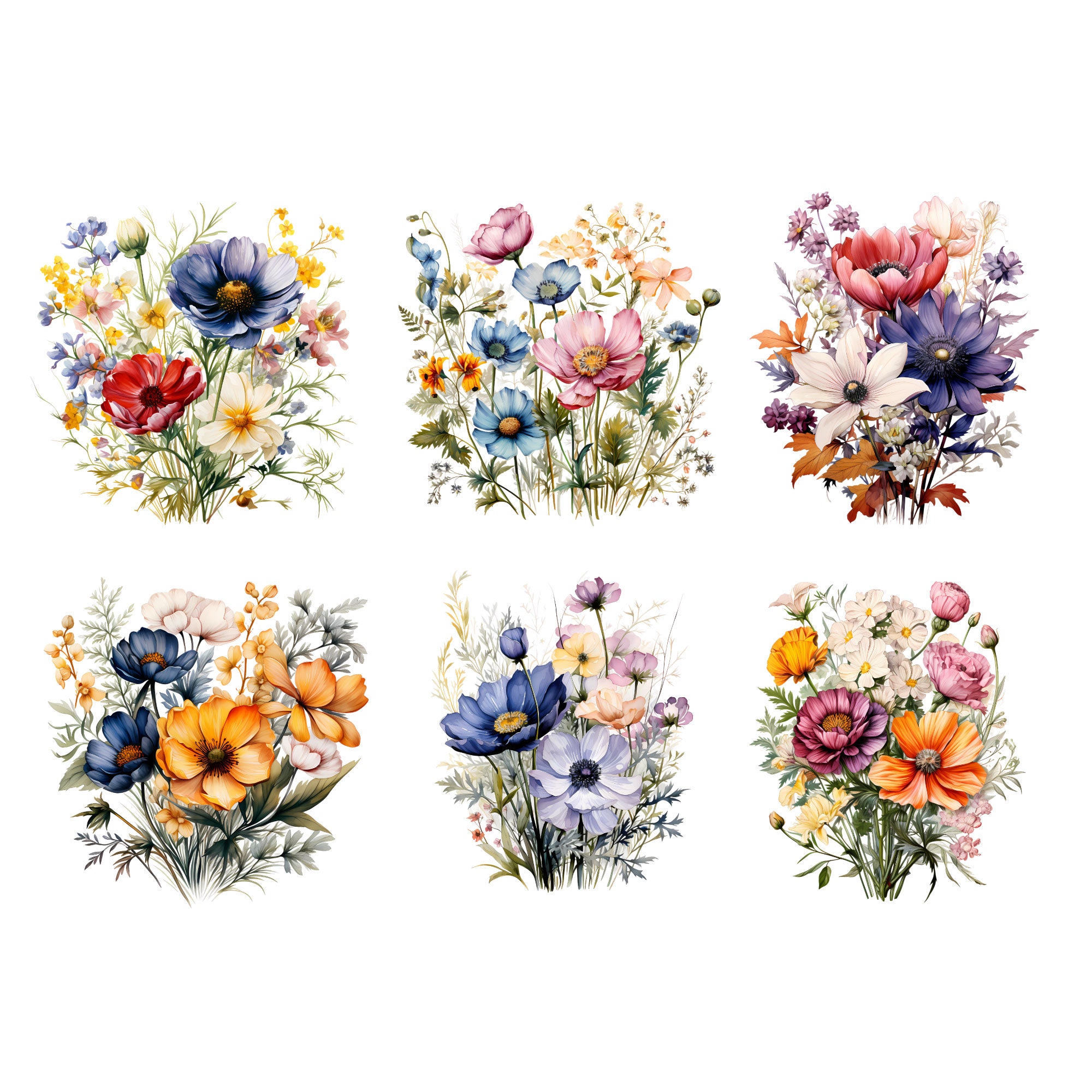 14 Wildflowers Watercolor Clipart Wild Flowers PNG - Etsy