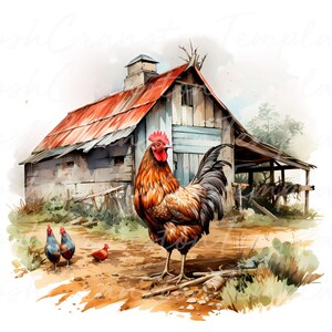 Farm Life Watercolor Pngs – 18 Country Chickens & Rustic Barnyard ...