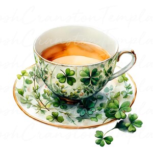 18 Vintage Tea Cup Printable Art, Shamrock Coffee Cup Print, Irish Tea ...