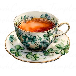 18 Vintage Tea Cup Printable Art, Shamrock Coffee Cup Print, Irish Tea ...