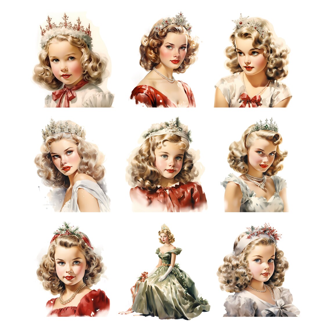 18 Christmas Princess Clipart, Watercolor Princess With Transparent ...