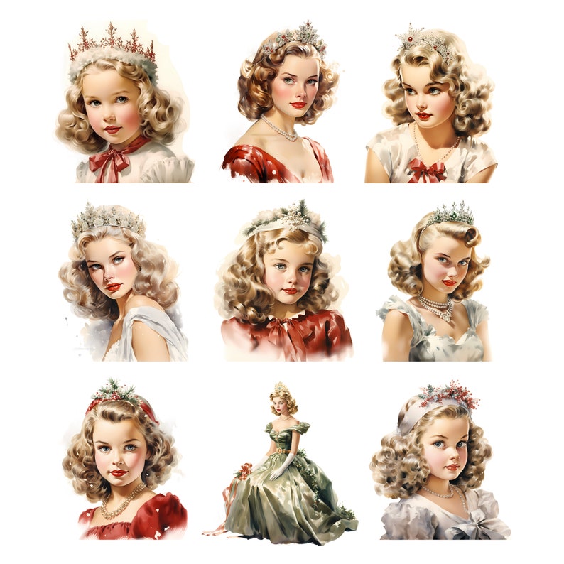 18 Christmas Princess Clipart, Watercolor Princess With Transparent ...