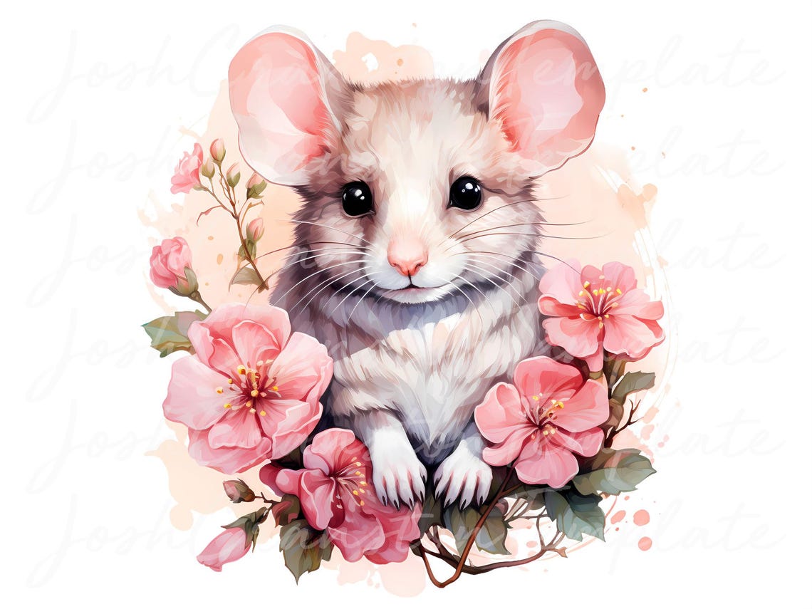 Mice Clipart Bundle - 16 Cute Watercolor Mouse Pngs With Flowers and ...