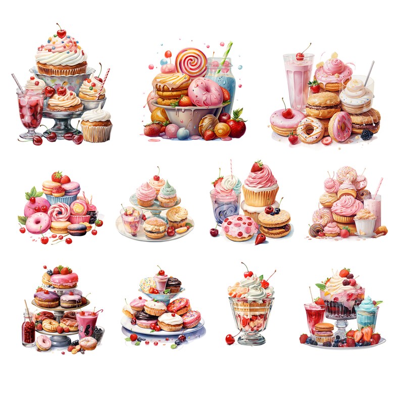 38 Sweet Treats Clipart, Watercolor Sweet Treat Bundle, Vintage Woman ...