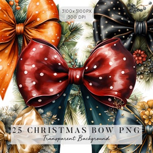 25 Christmas Bow Clipart, Watercolor Bow With Transparetn Background ...