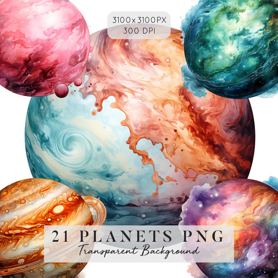 21 Planets Clipart With Transparent Background, Planet PNG, Watercolor ...