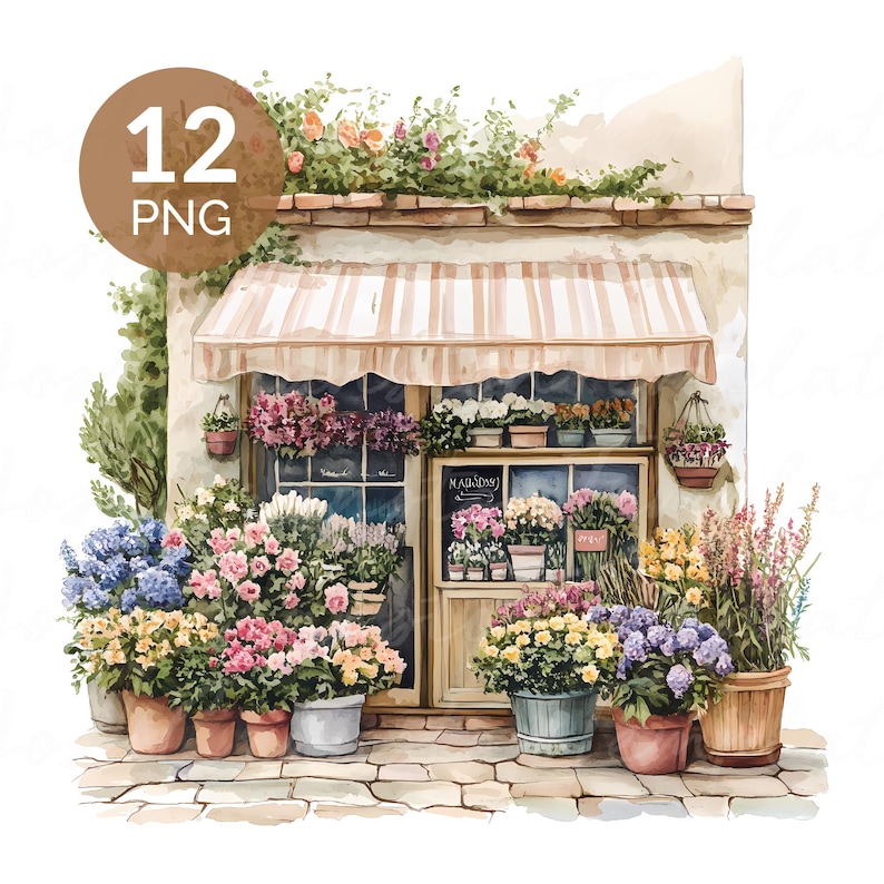 Flower Shop Front Watercolor Clipart PNG Set - Etsy UK