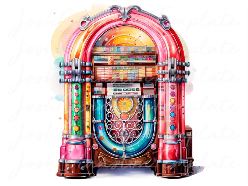 Vintage Jukeboxes Clipart Bundle, 20 Colorful Retro Music Jukebox Pngs ...