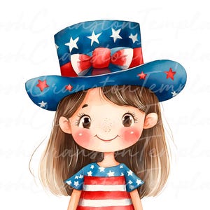 Patriotic Girls Clipart Set, 12 Watercolor Cute Girls in Red White Blue ...