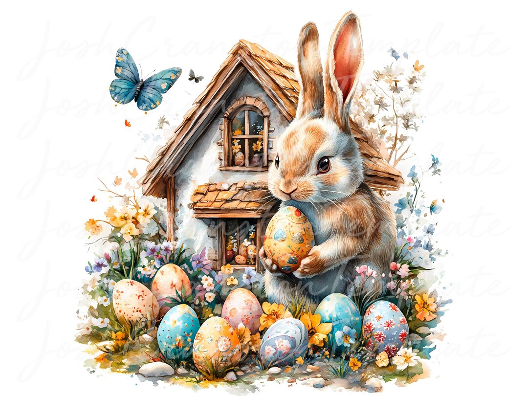 12 Easter Bunny With Eggs Digital Art, Springtime Easter Decor, Cute ...