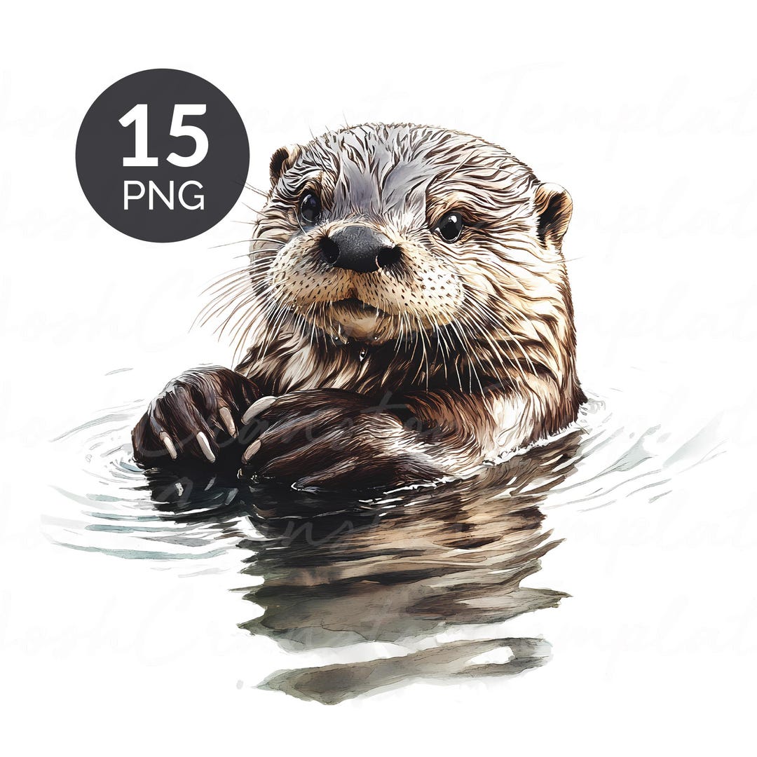 Watercolor Otter Clipart PNG Set - Etsy