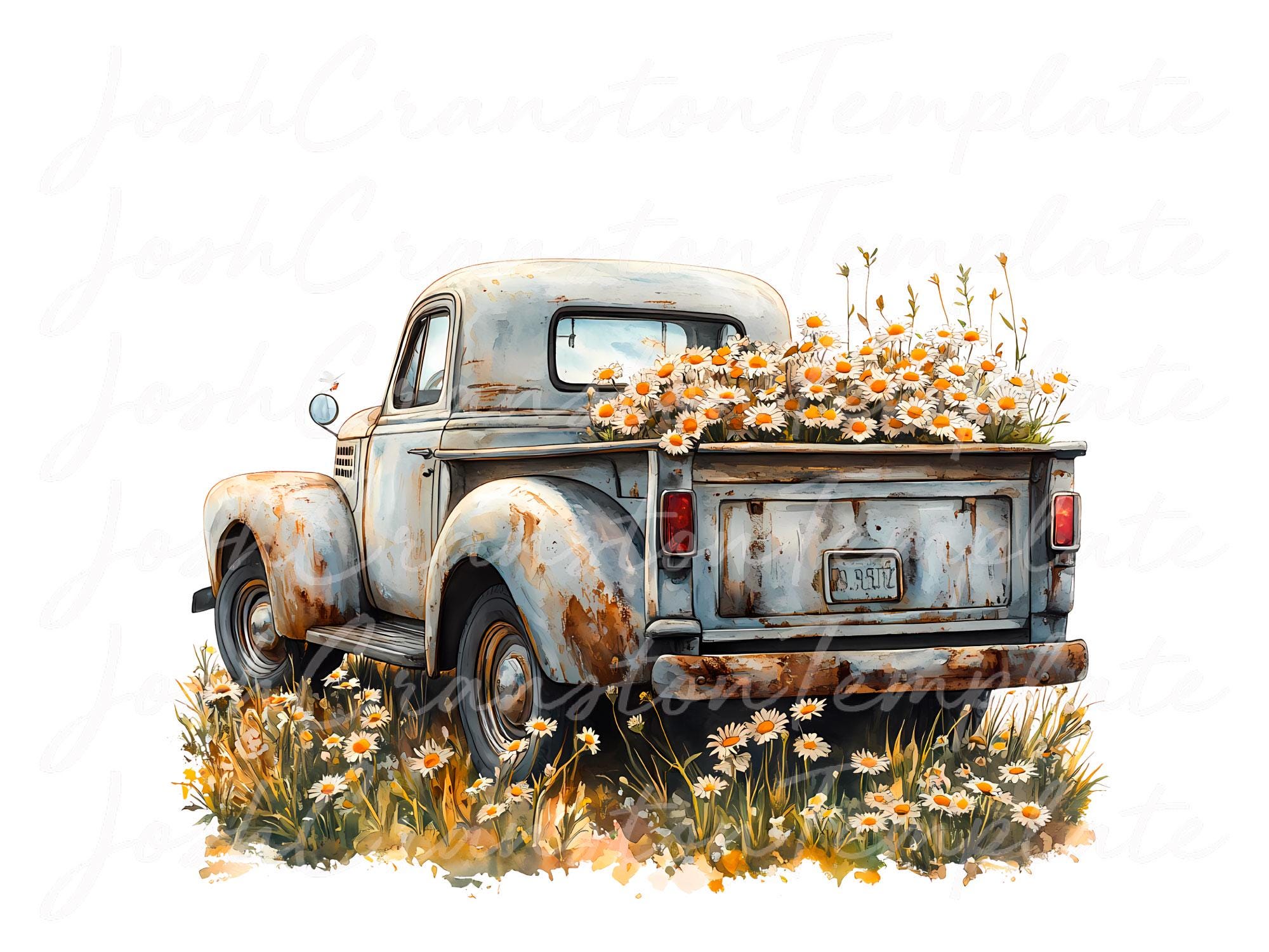 18 Vintage Truck Spring Flowers Illustration, Spring Digital Clipart ...