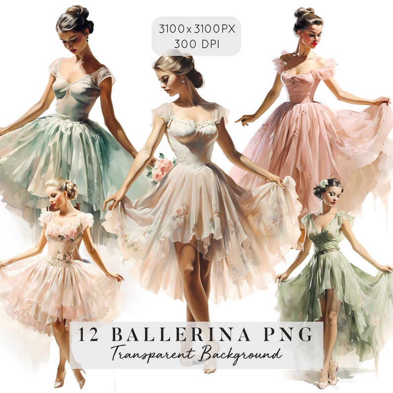 12 Ballerina Clipart, Watercolor Ballerina With Transparent Background ...