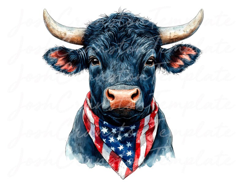 Patriotic Cows Clipart Set, 12 Watercolor Cattle With American Flag ...