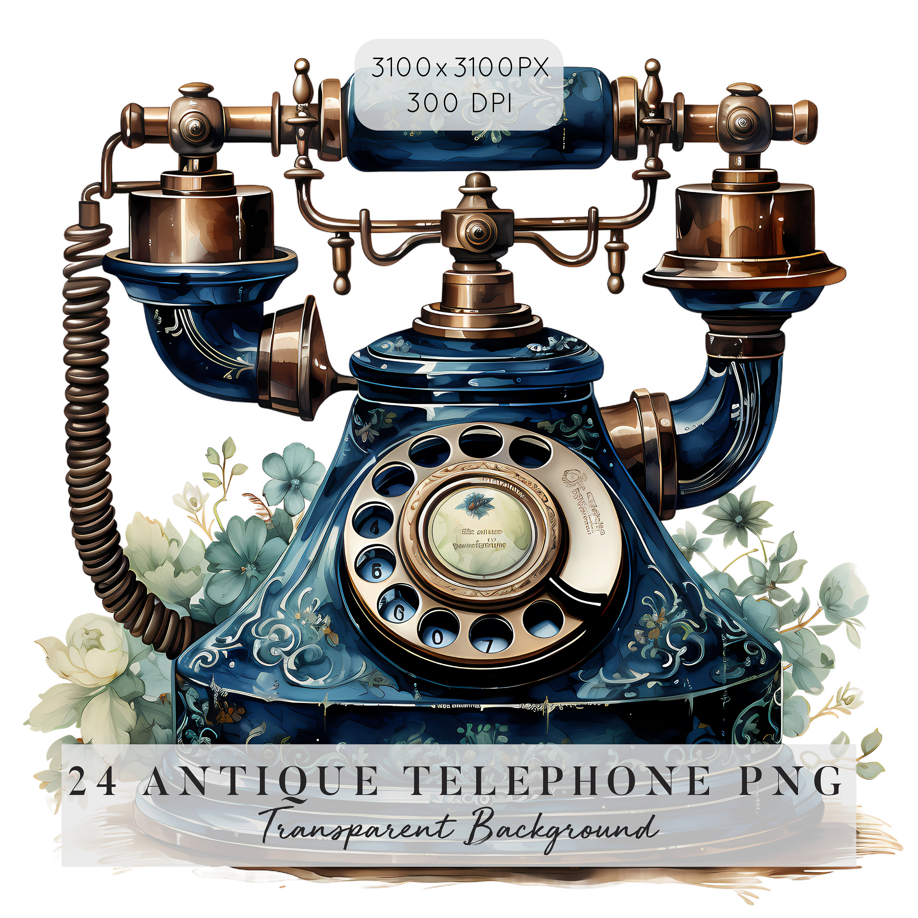 24 Antique Telephone Clipart, Victorian Decoration, Watercolor ...