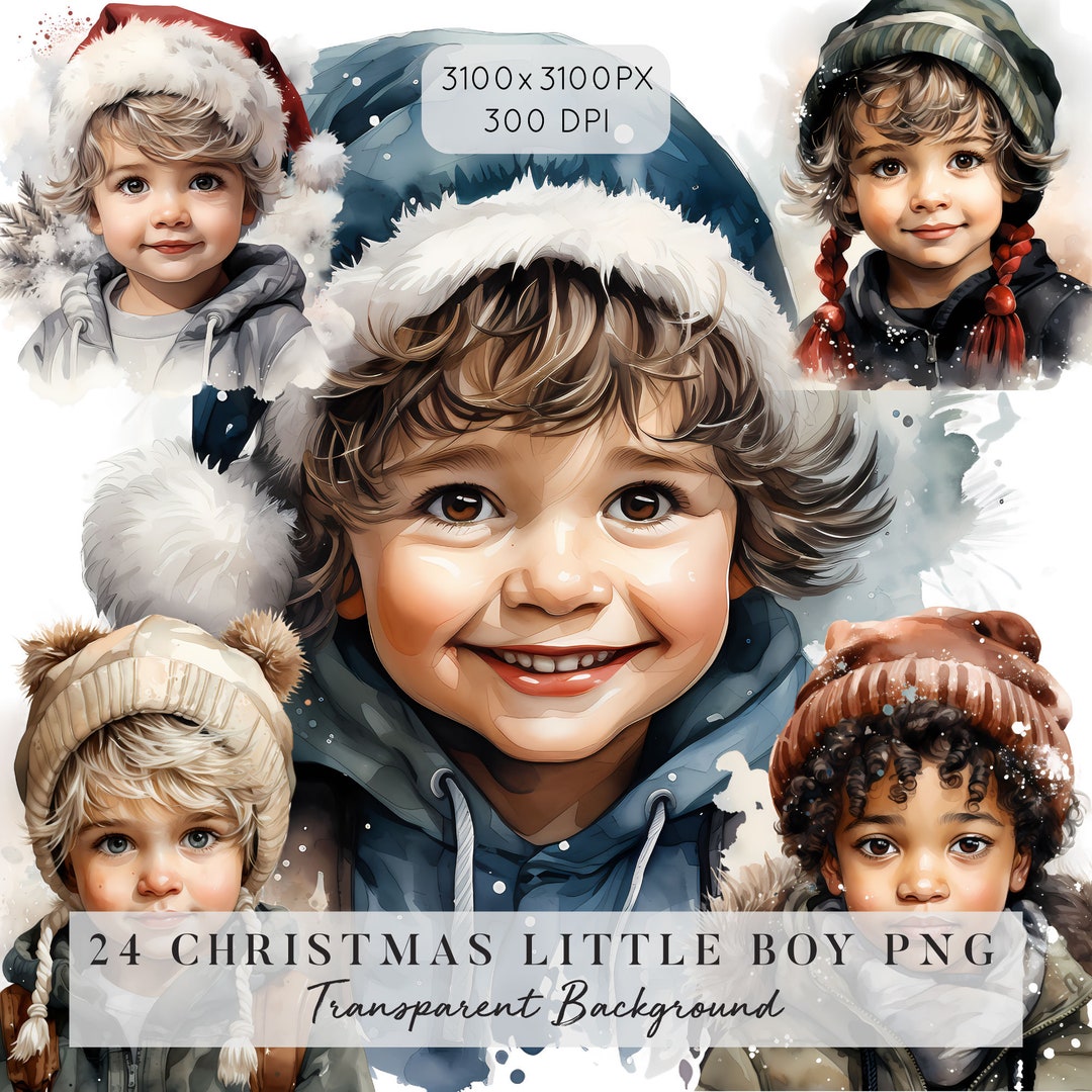 24 Christmas Little Boy Clipart Bundle, Cute Little Boy PNG Transparent ...