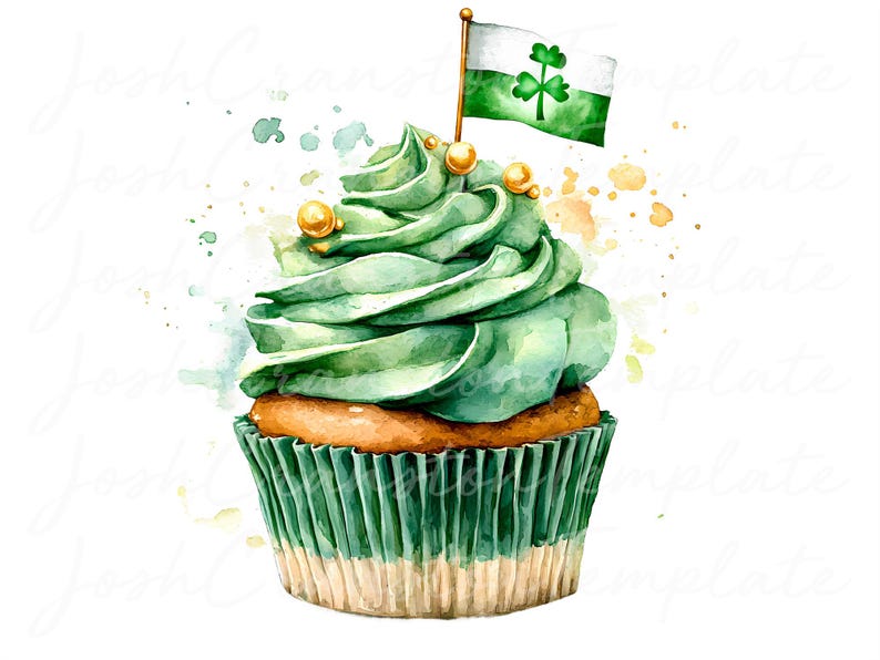 Shamrock Cupcake Watercolor PNG Clipart Set - Etsy
