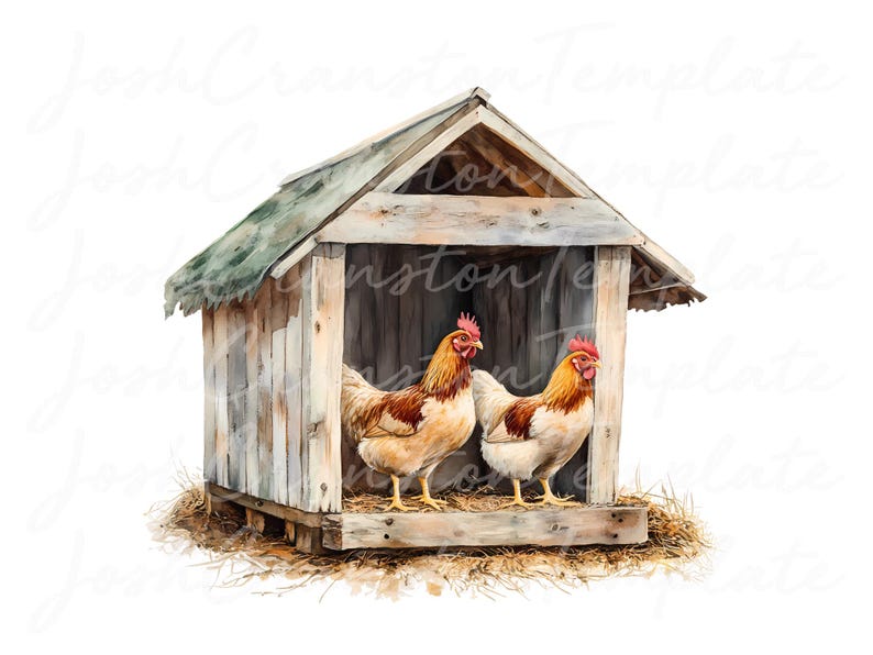 Watercolor Chicken Coop Clipart: Rustic Farm Pngs (digital Download) - Etsy