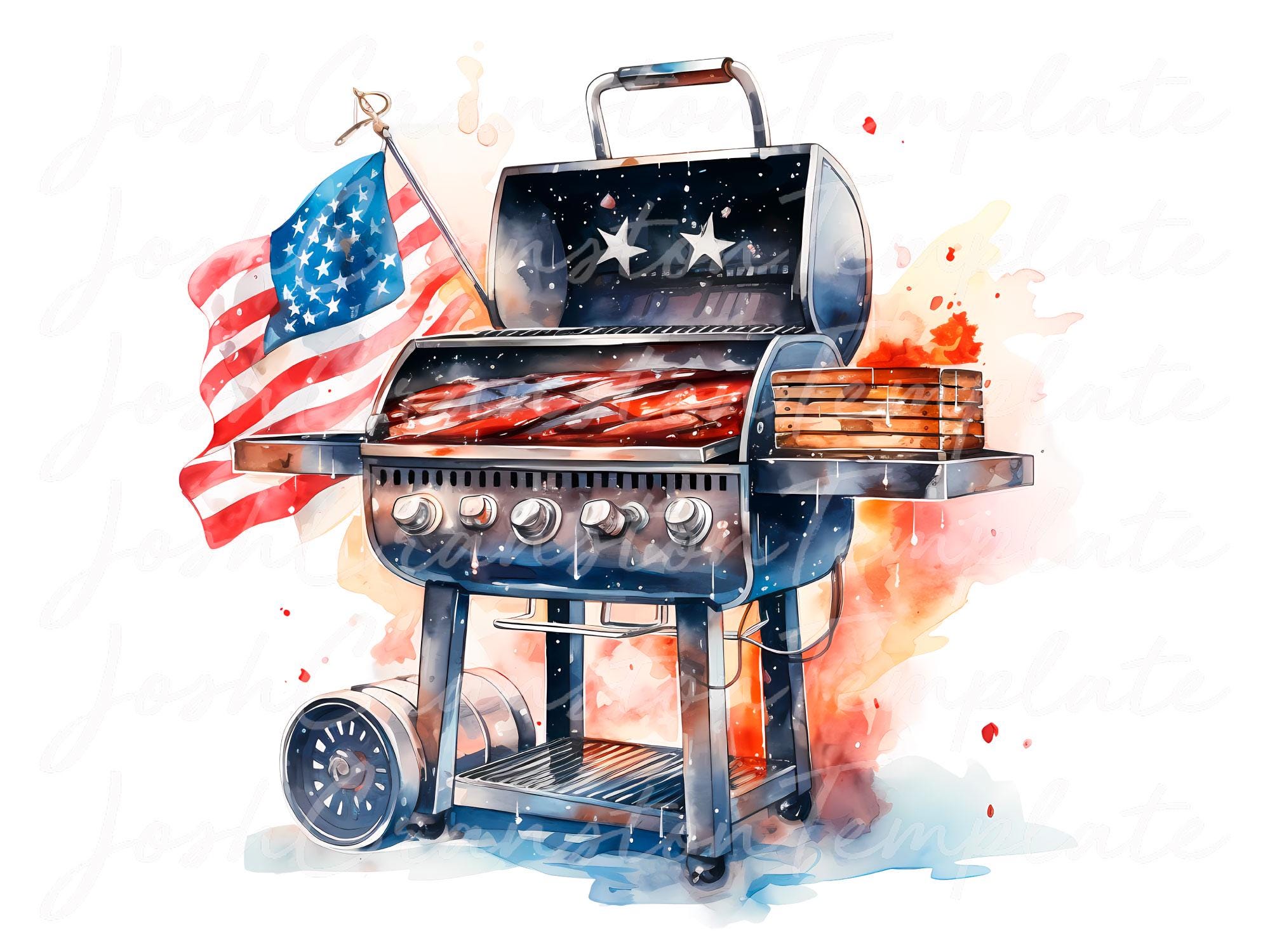 Patriotic BBQ Grill Clipart, 4th of July Watercolor Pngs (digital ...