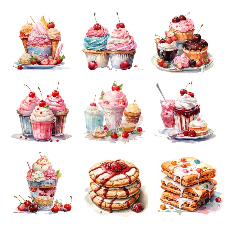 38 Sweet Treats Clipart, Watercolor Sweet Treat Bundle, Vintage Woman ...