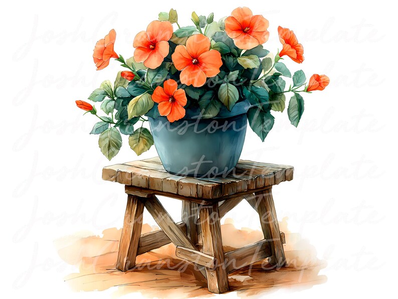 14 Digital Spring Clipart Red Flower Pot, Botanical Illustration ...