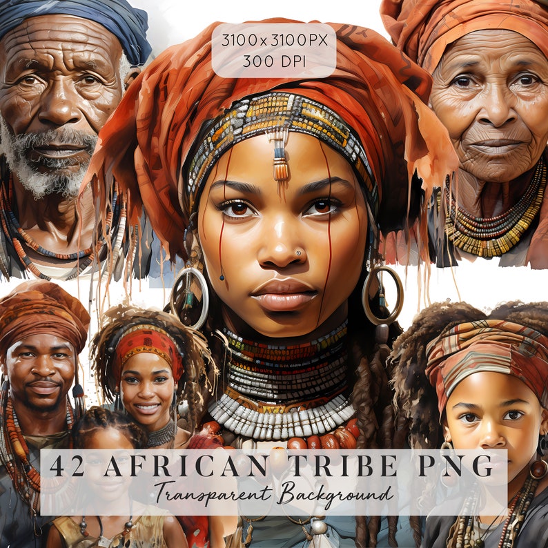 42 Normadic African Tribe Clipart, Watercolor African Tribe With ...