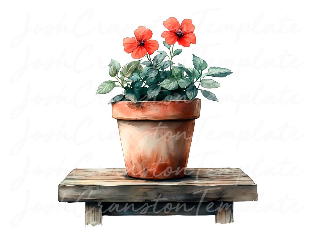 14 Digital Spring Clipart Red Flower Pot, Botanical Illustration ...