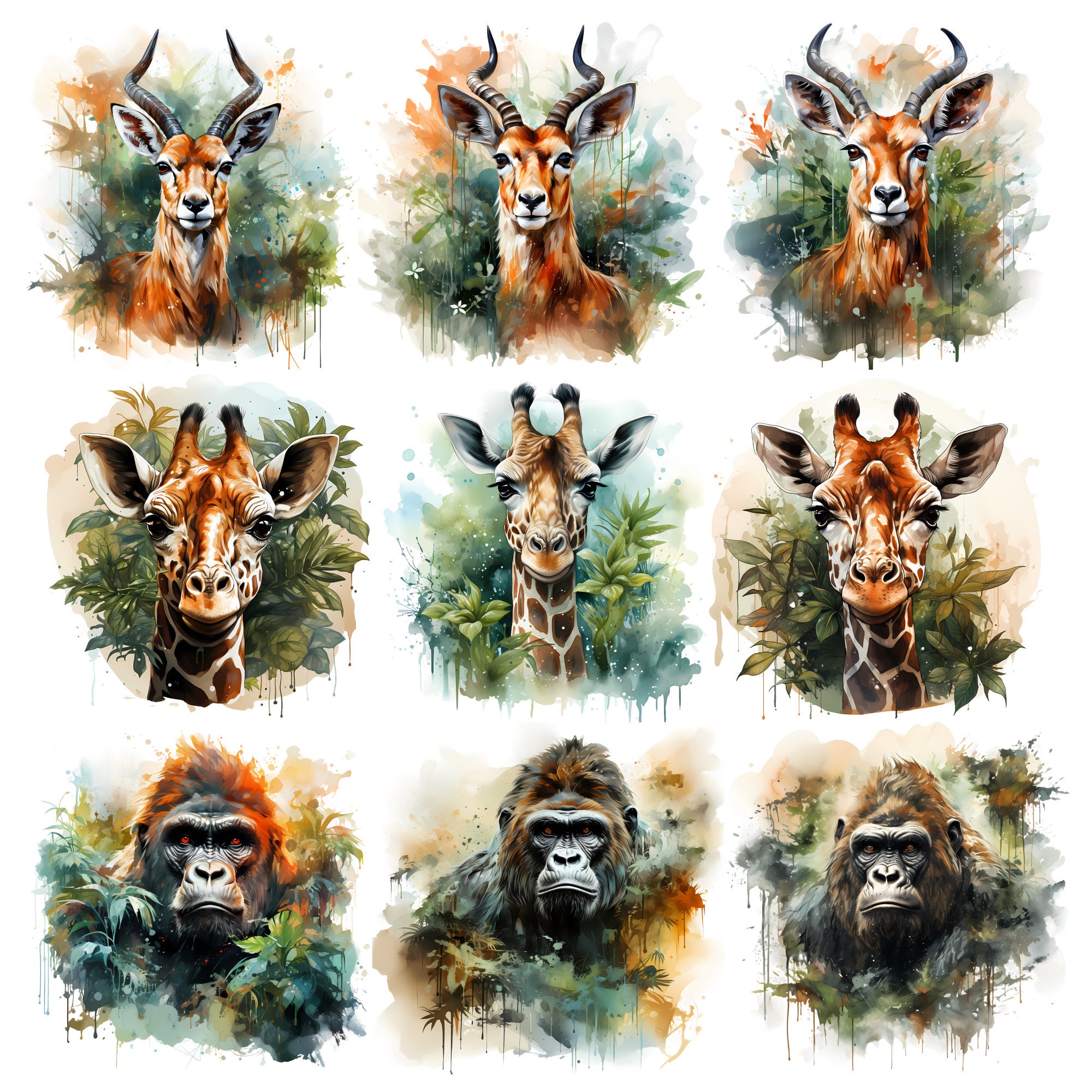42 Jungle Animals Watercolor Clipart Set, Safari Clipart, Jungle ...