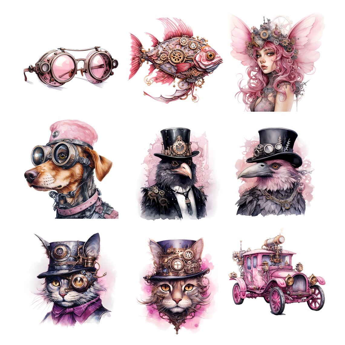 29 Steampunk Clipart, Watercolor Steampunk With Transparent Background ...