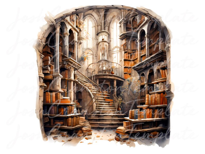 Enchanted Library Clipart Set - 17 Magical Bookshelf & Fantasy ...