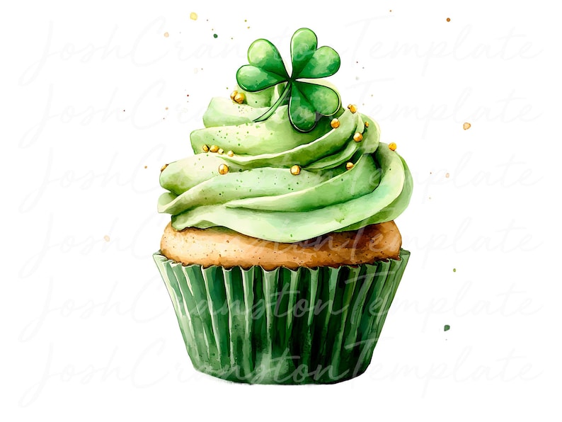 Shamrock Cupcake Watercolor PNG Clipart Set - Etsy