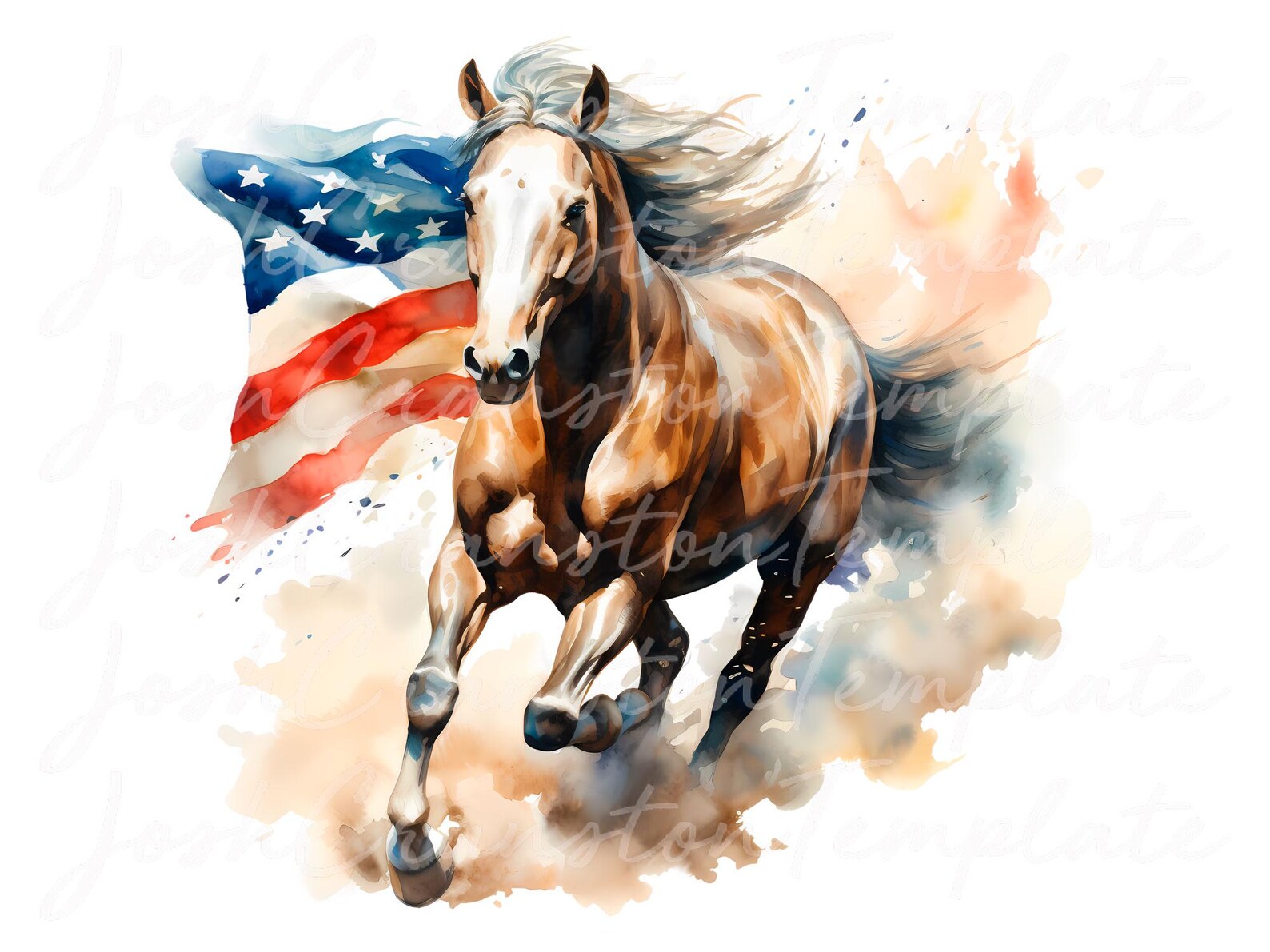 Patriotic Horses Clipart, 12 Watercolor Running Horses With Flags for ...