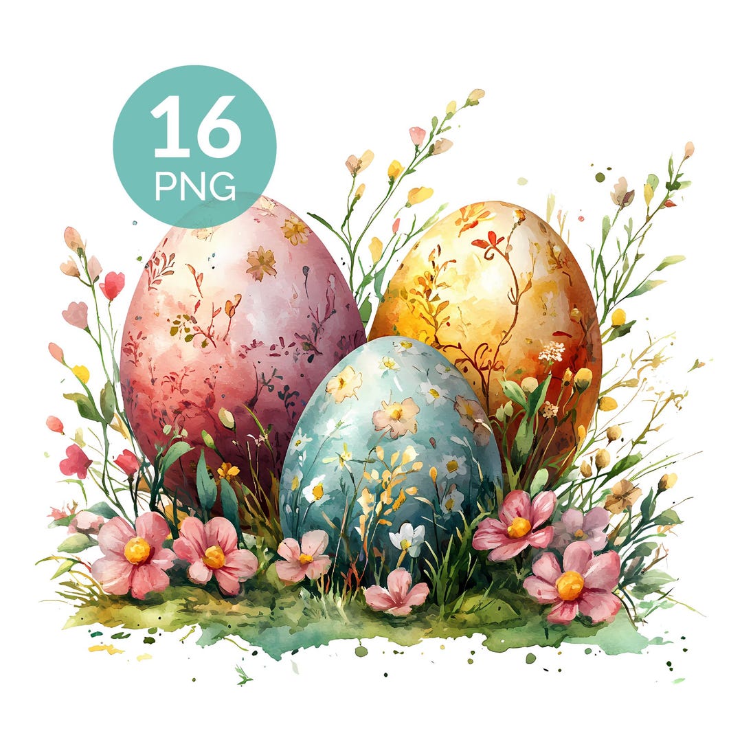 Floral Easter Eggs Watercolor PNG Clipart - Etsy